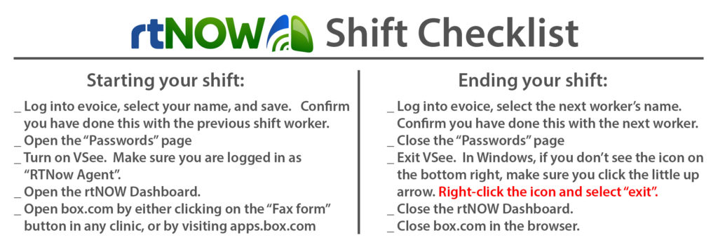 Shift Change Checklist - rtNOW
